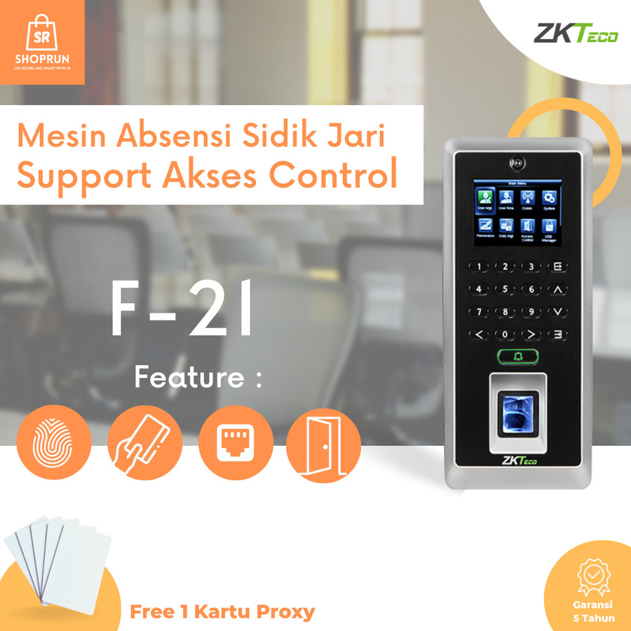 Jual Mesin Absensi Sidik Jari dan Kartu RFID ZKTeco F21 Garansi 5 Tahun ...