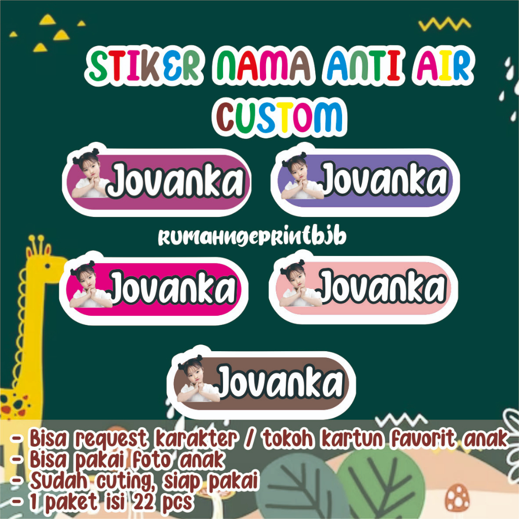Jual 22 pcs CUSTOM FOTO ANAK STIKER LABEL NAMA ANAK WATERPROOF | Shopee ...