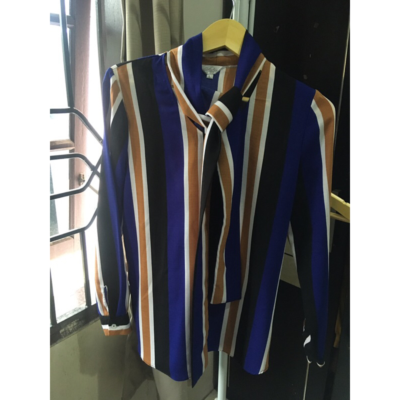 Jual Kemeja salur biru dongker mustard putih - kemeja kerja branded ...