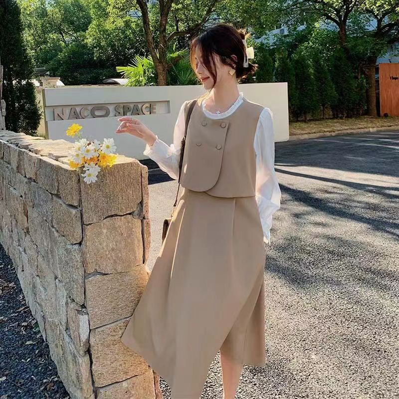 Jual COD Dress korean style Gaun khaki baru sastra warna solid ...