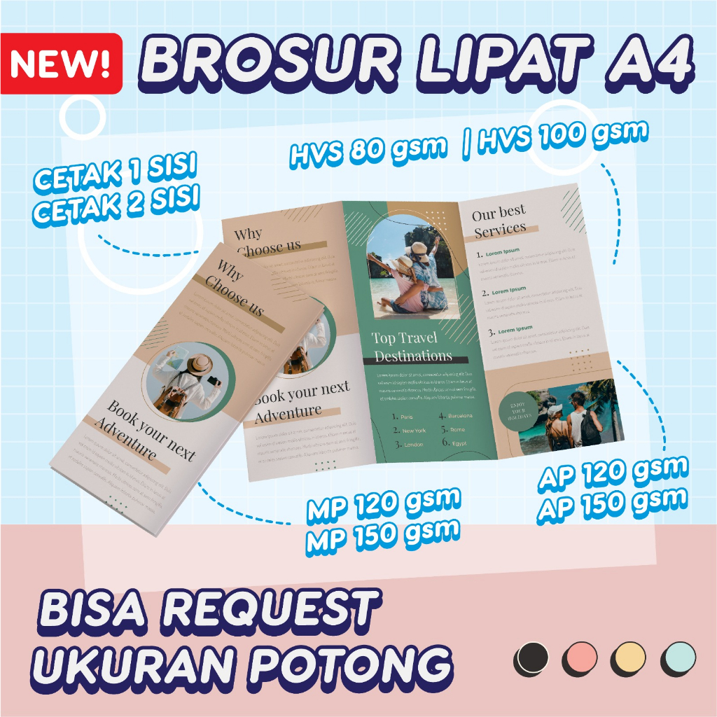 Jual Cetak Brosur Lipat Custom Promosi A4 Art Paper Print Leaflet Hvs ...
