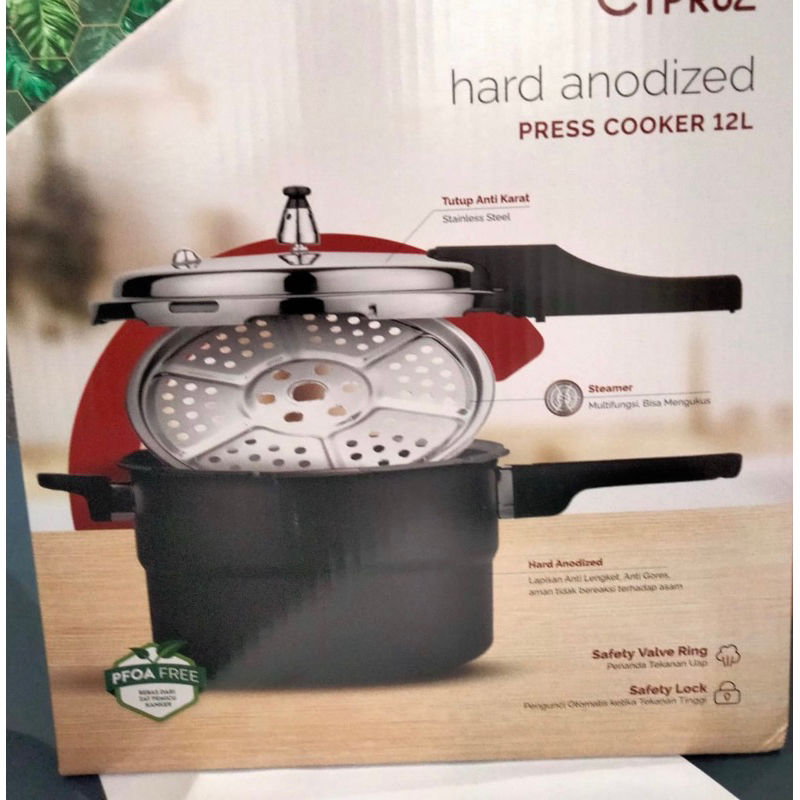 Jual CYPRUZ Hard anodized pressure Cooker 8 Liter - Black | Shopee ...