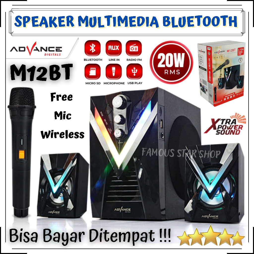 Jual Speaker Advance M12 BT Bluetooth Subwoofer + Mic Karaoke | Advance ...