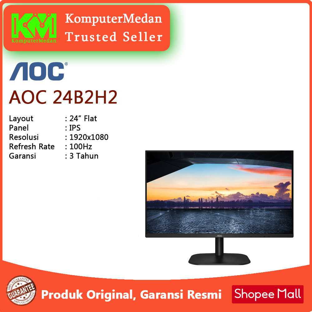 Jual LED MONITOR AOC 24B2H2 ((24"/IPS/FHD/100Hz/4ms/2xHDMI/Slim) | Shopee Indonesia