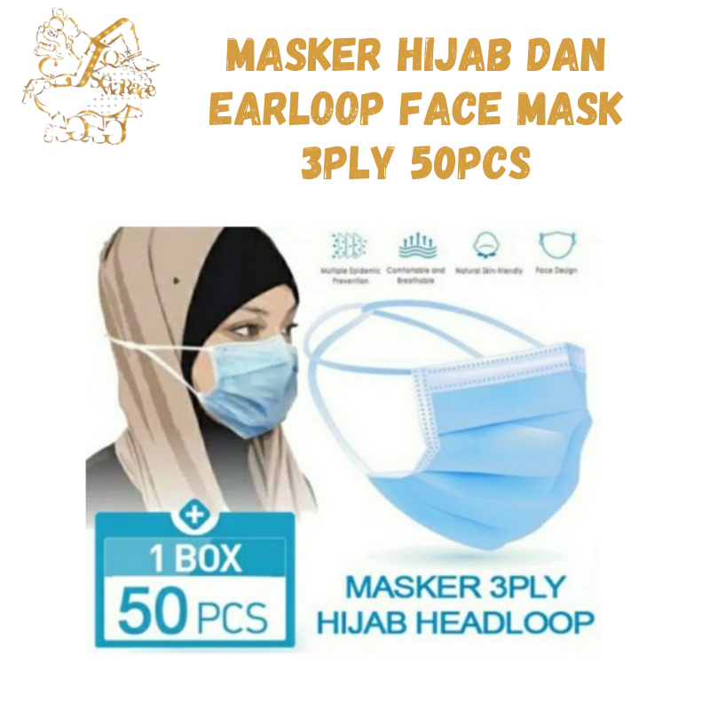 Jual MASKER HIJAB DAN EARLOOP FACE MASK 3PLY 50PCS | Shopee Indonesia