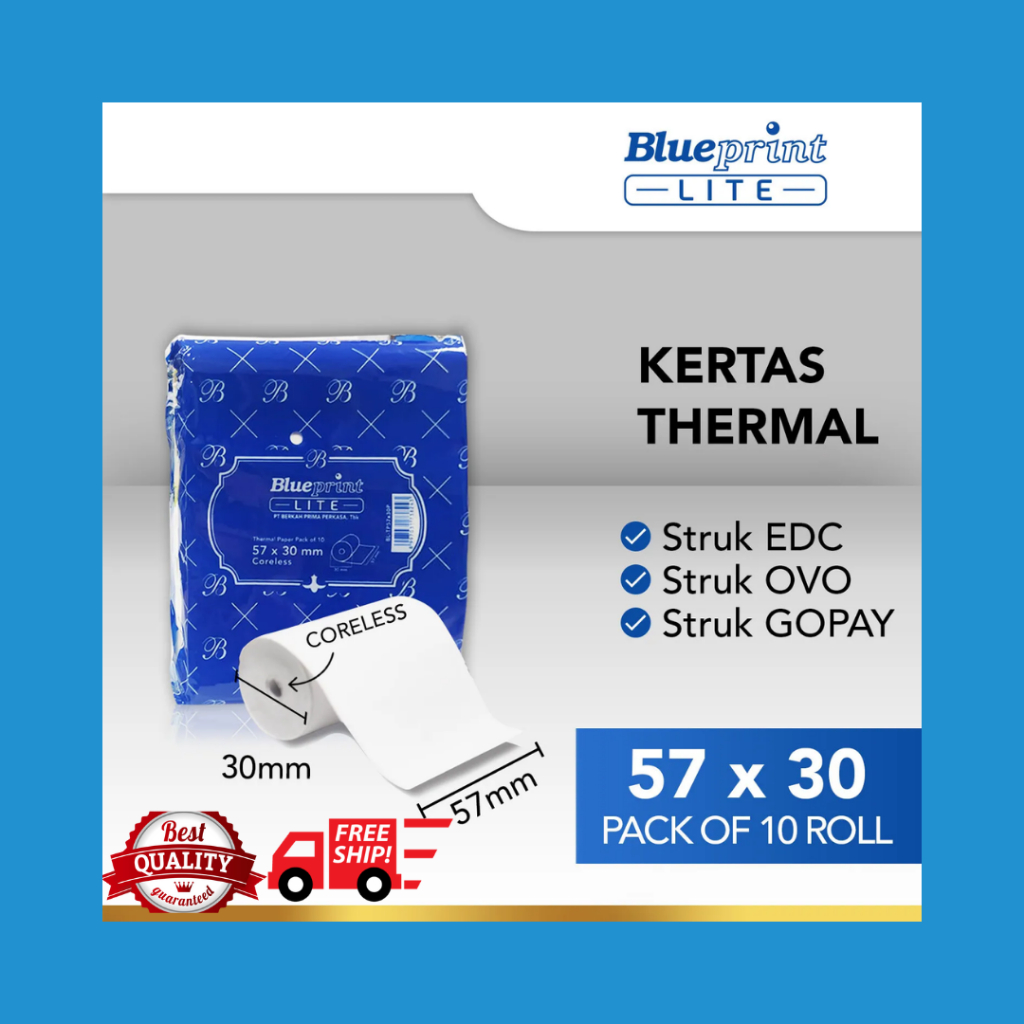 Jual KERTAS THERMAL BLUEPRINT 57X30 (ISI 10) | Shopee Indonesia