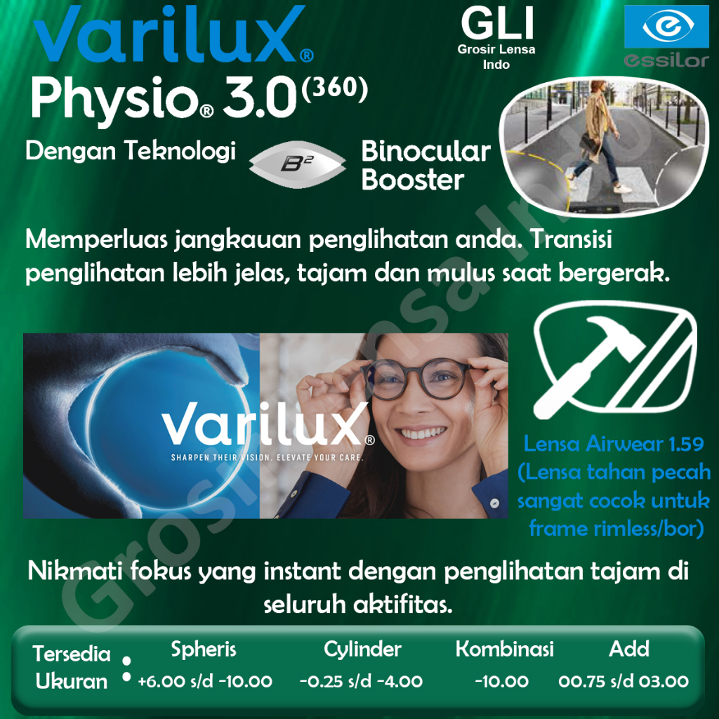 Jual Lensa Progresif Varilux Physio 360 Airwear 1.59 Crizal Sapphire ...