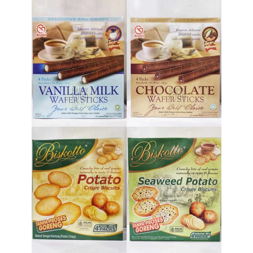 Jual [HALAL] KUGI WAFER STICKS 320 GRAM/BISKOTTO SEAWEED POTATO 360 ...