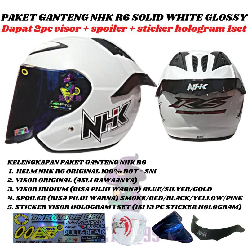 Jual HELM NHK R6 SOLID WHITE GLOSSY HALF FACE ORIGINAL SNI ( PAKET GANTENG NHK R6 ) | Shopee ...