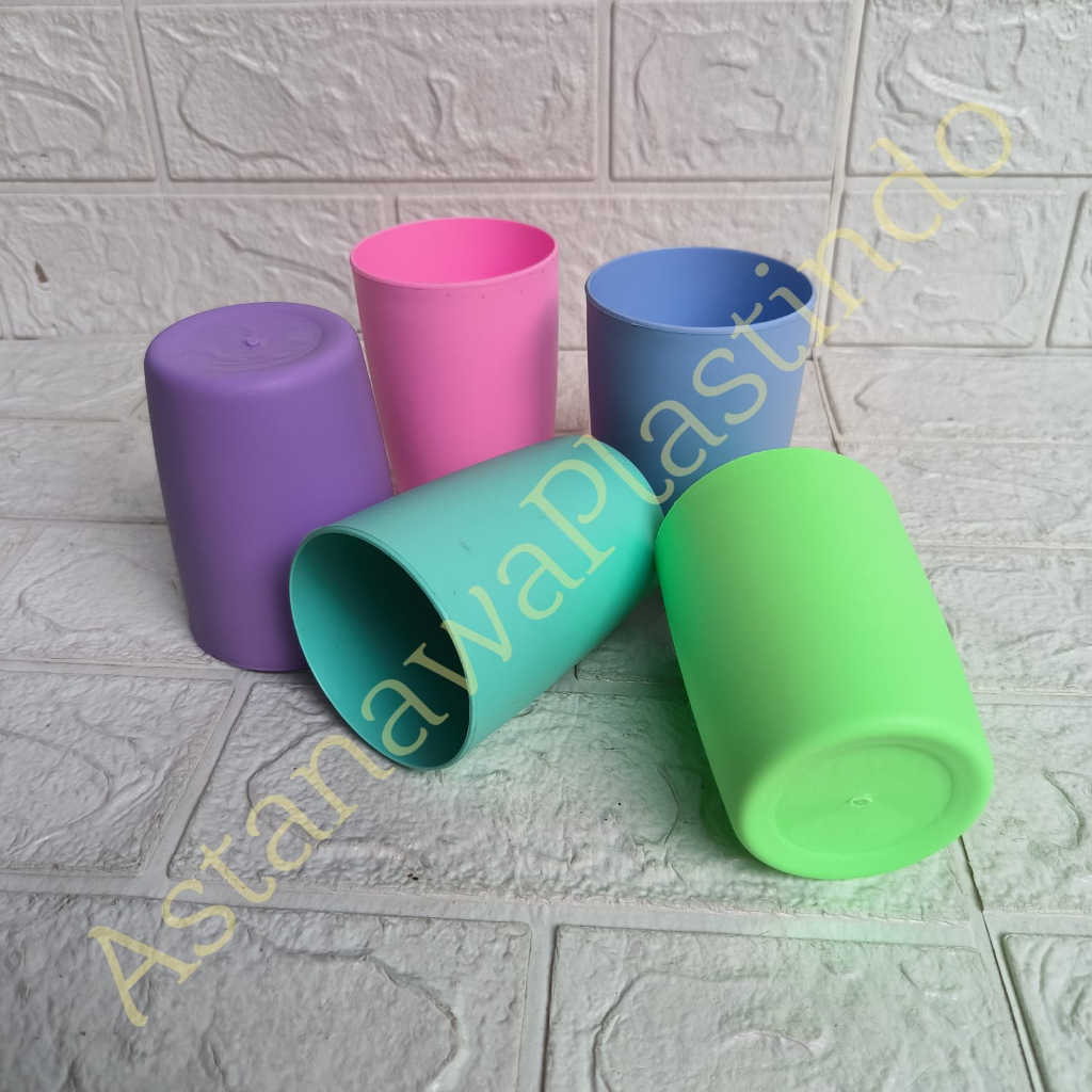 Jual Bundle lusin gelas plastik model gelas jerami warna pastel soft ...