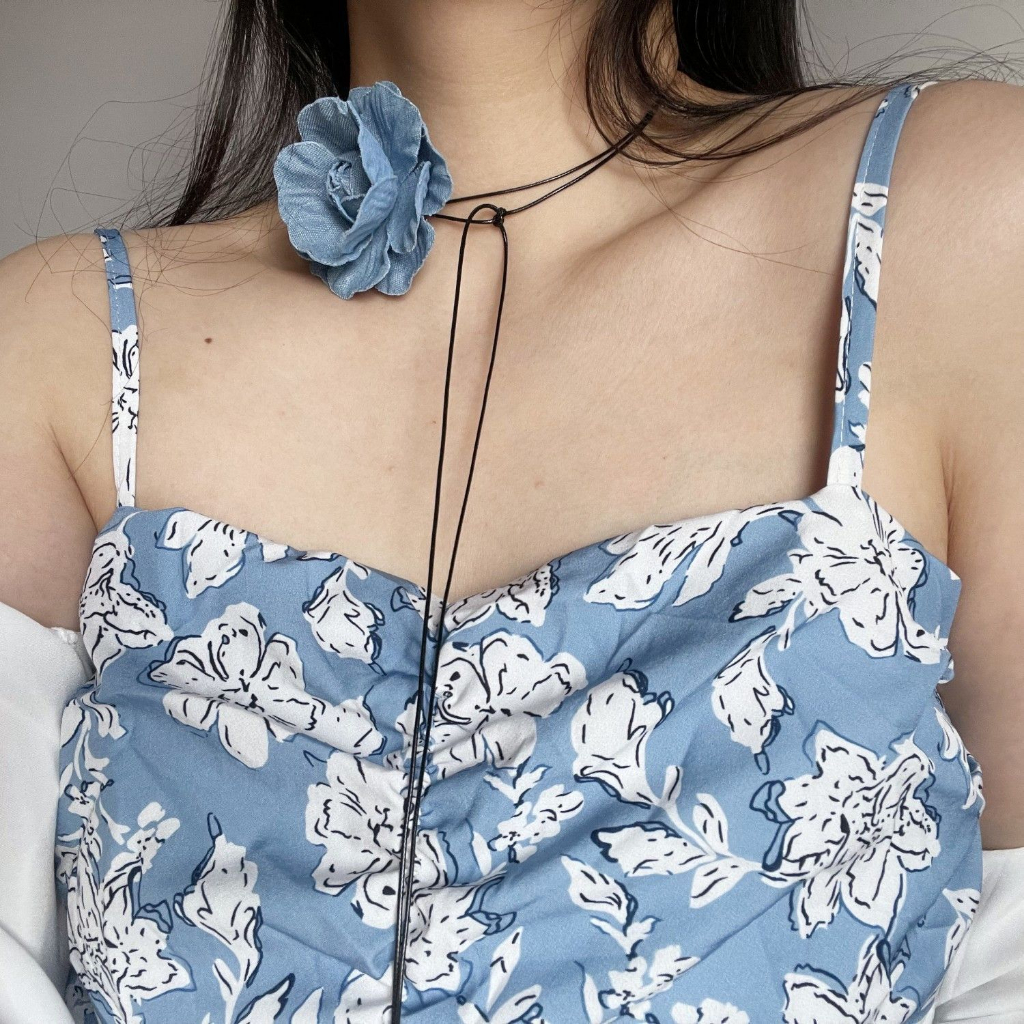 Jual Caliloops Kalung Scarf Syal Bunga Dewasa Korea Denim Jeans Kain ...