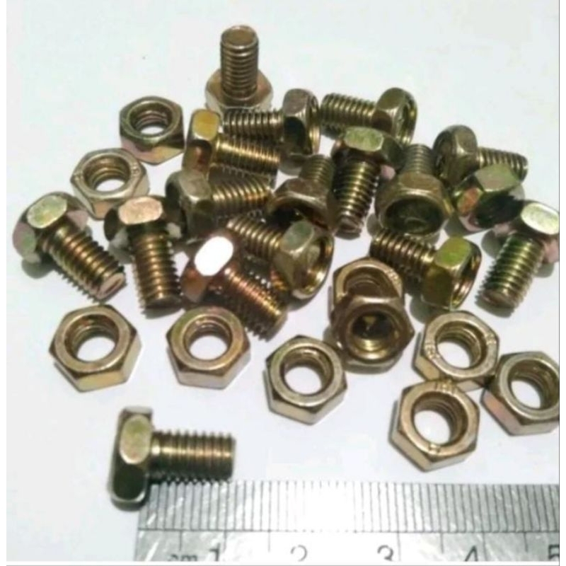 Jual 50 Pcs Baut + mur kuning BMK HEX m6 x 10 mm kunci 10 | Shopee Indonesia