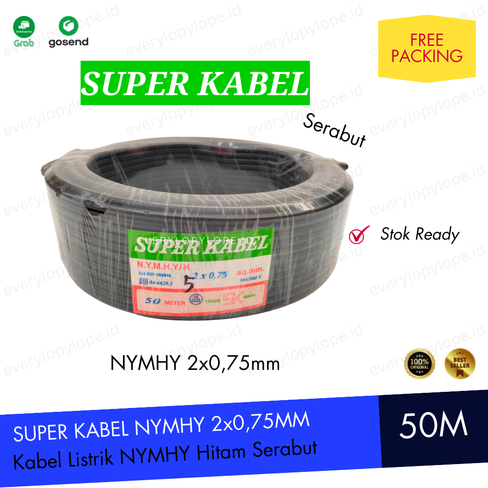Jual Kabel SUPER NYMHY 2x0,75 mm Hitam Kawat Tembaga 50 Meter | Shopee Indonesia