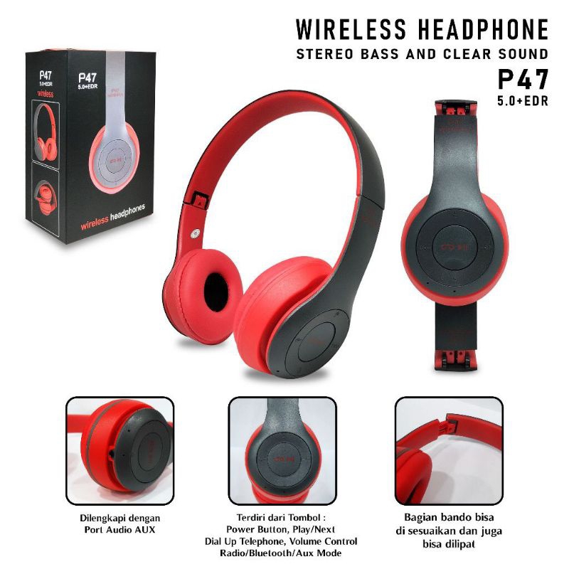 Jual P47 HEADPHONE BLUETOOTH HEADSET BANDO EXTRA BASS HEADPHONE SUPER ...