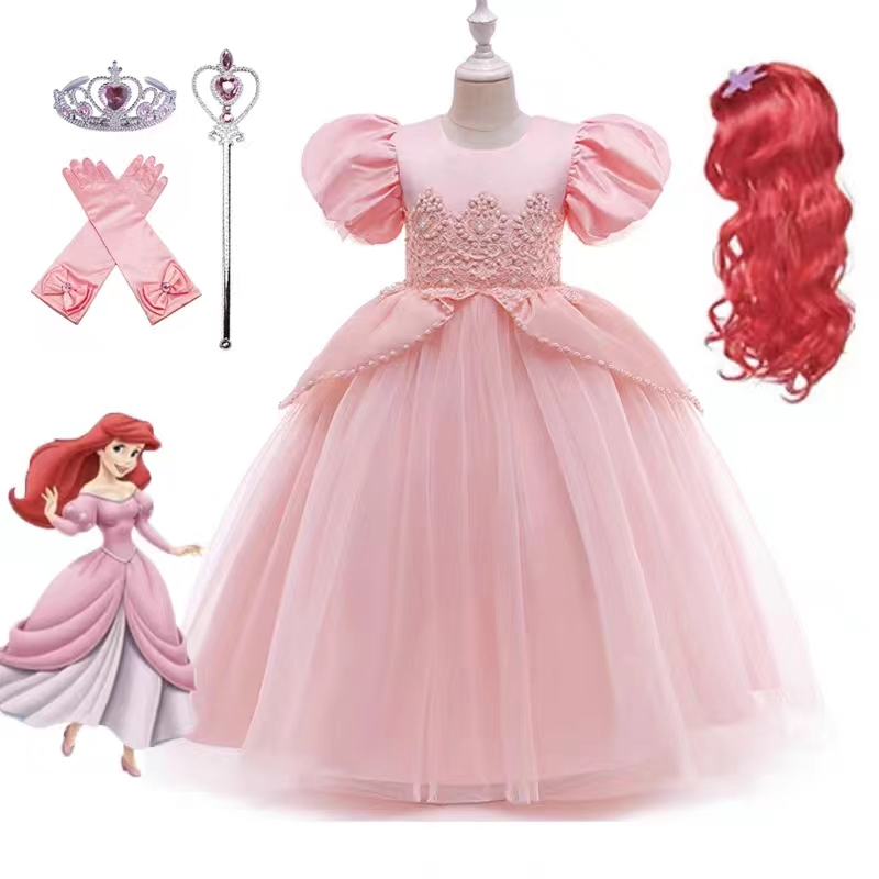 Jual little girls kids princess ariel Mermaid pink dress elegant for ...