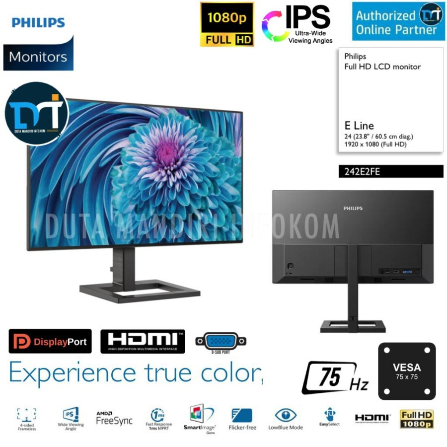 Jual Philips 242E2 242E2FE 24 Inch - FHD IPS 75Hz VGA HDMI DP Monitor ...