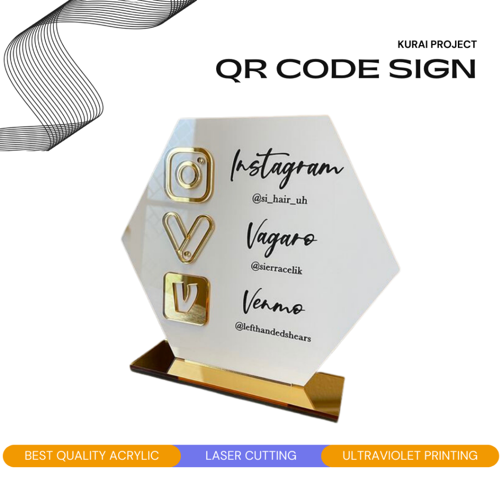 Jual Akrilik QR Code Sign PUTIH GOLD - Social Media Business Sign ...
