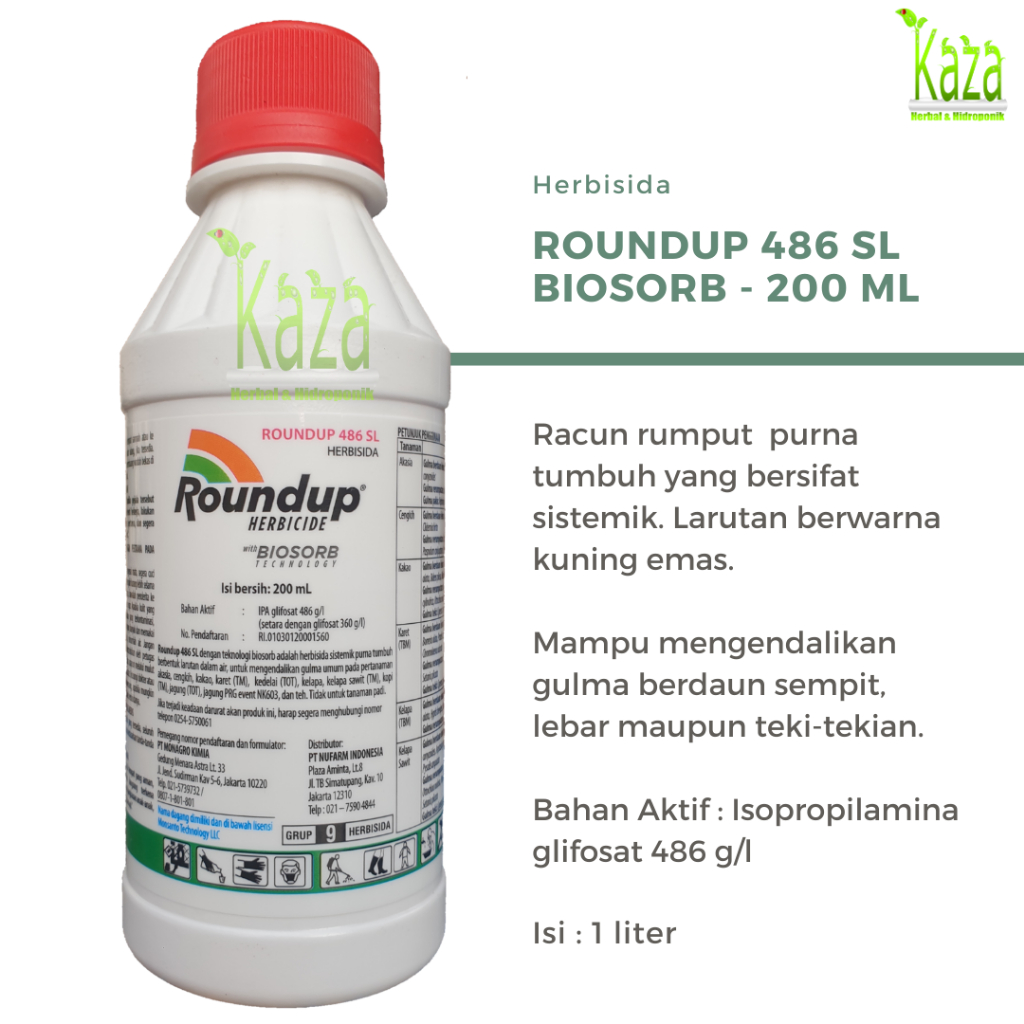 Jual Herbisida Roundup Biosorb 486 SL 200 ml - Racun Rumput Gulma Monsanto Syngenta | Shopee ...