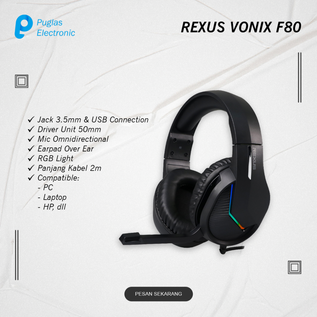 Jual Headset Gaming Rexus Vonix F80 Jack 3.5mm & USB Headphone Komputer ...