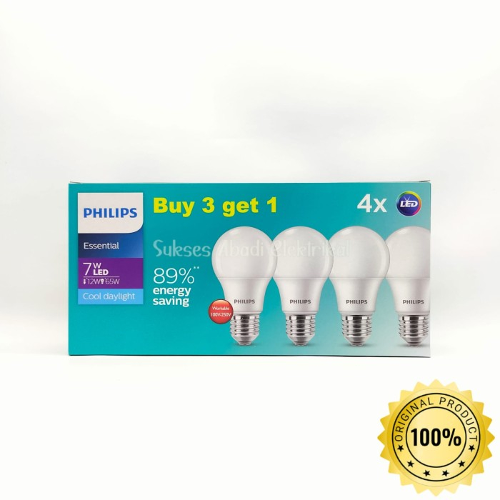 Jual Lampu Philips Essential Led 7W Multipack 7W Beli 3 Gratis 1 Putih ...