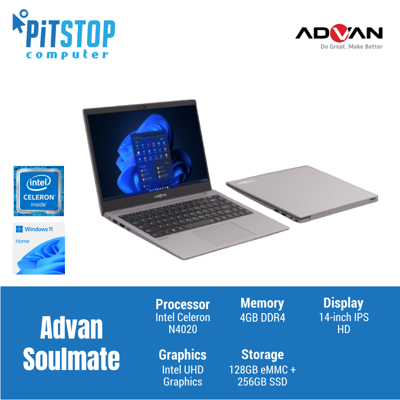 Jual Advan Soulmate 1405 [Intel N4020/ 4GB/ eMMC 128GB + SSD 256GB ...