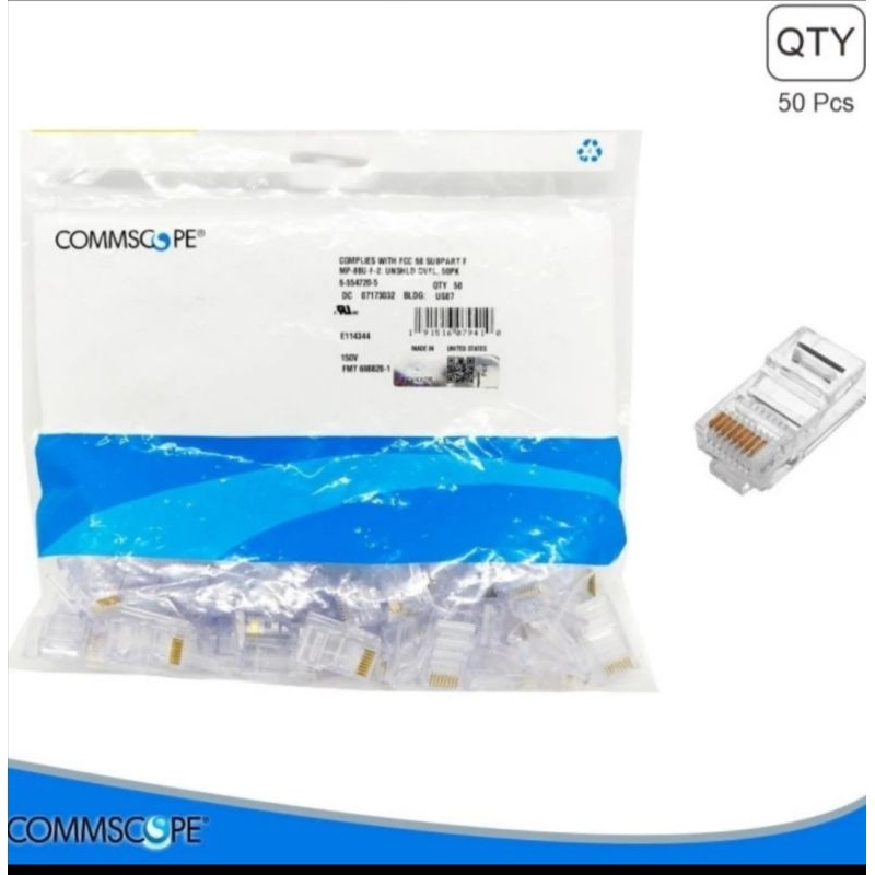Jual Konektor UTP RJ45 CAT 5 CommScope Original Isi 50 Pcs / Connector ...