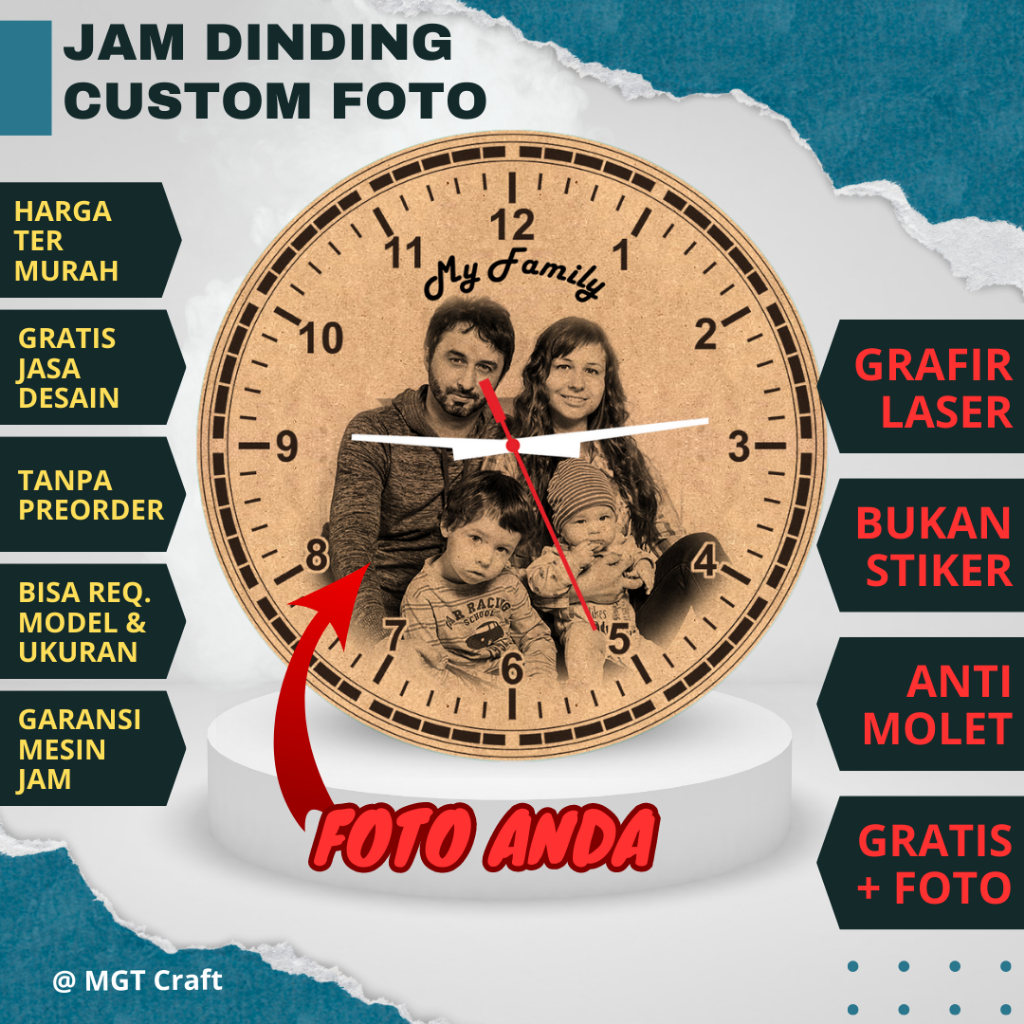 Jual Jam Dinding Custom Kayu Vintage, Jam Klasik Wooden Laser Cut | Jam ...