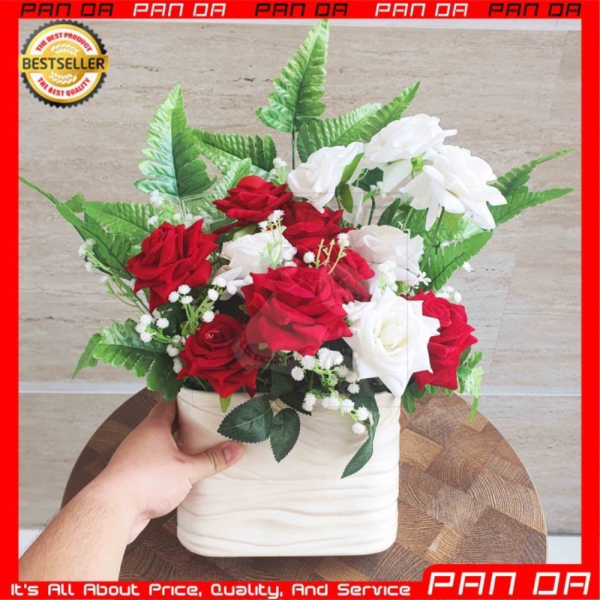 Jual Jual Tanaman Hias Plastik Bunga Mawar Pot Kotak Kombinasi Pajangan ...