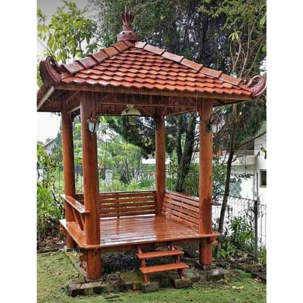 Jual Gazebo Kayu Kelapa Atap Genteng Model Sirap Ukuran 2x2 Meter ...