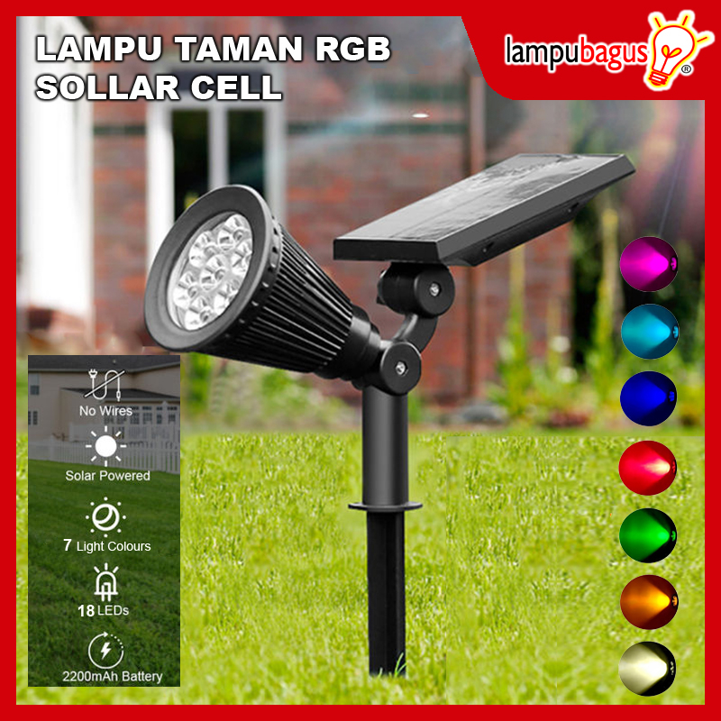Jual Lampu Sorot Taman LED Solar Cell / Lampu Taman Tenaga Surya RGB 18 ...