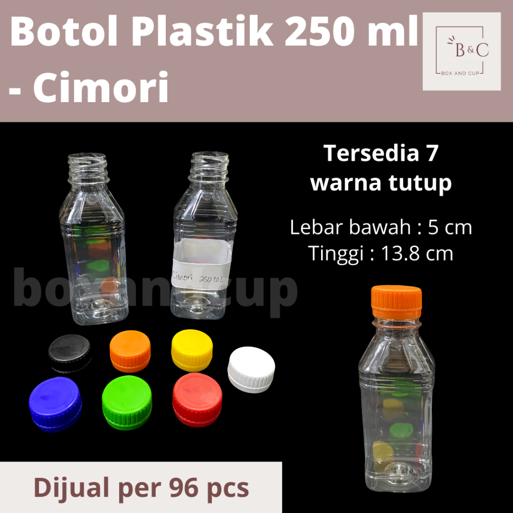 Jual [96 PCS] Botol Minuman Plastik 250 ml Cimori Kotak Warna Bening ...