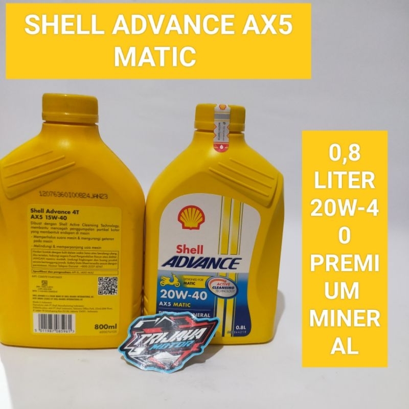 Jual OLI MESIN SHELL ADVANCE AX5 MATIC 20W-40 0,8 LITER | Shopee Indonesia