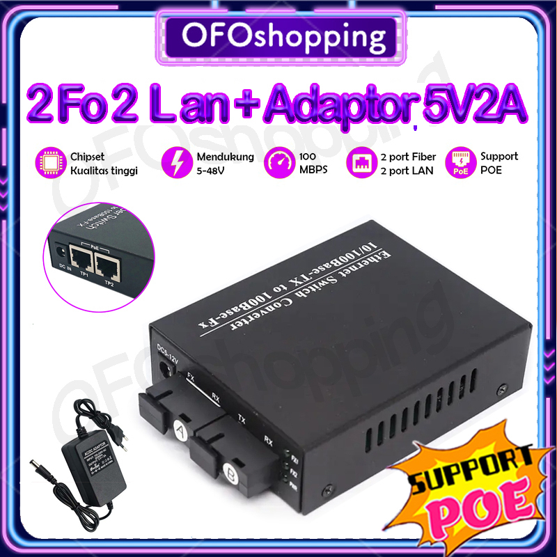 Jual [POE] Htb 2 Fo 2 Lan Media Converter POE 2F2E Adaptor 5V2A 100 Mpbs Fiber Optik Ethernet ...