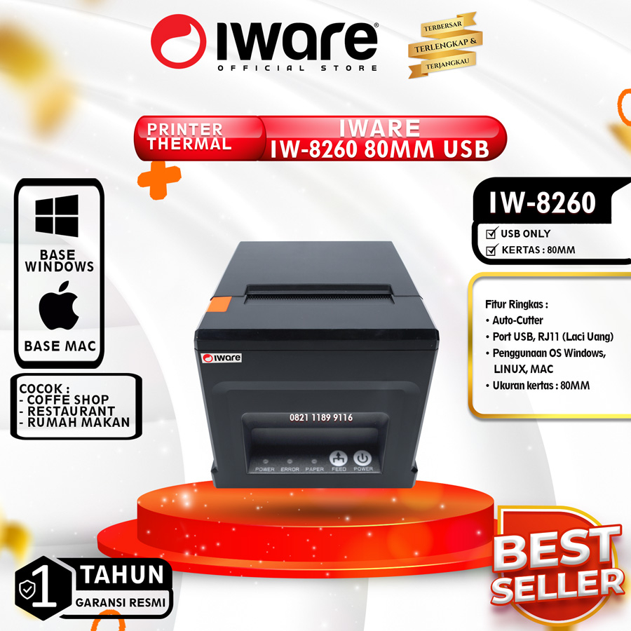 Jual Printer Thermal Kasir Iware IW-8260 80MM Usb Autocutter RJ11 WIN ...