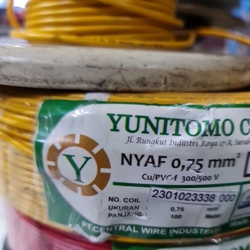 Jual KABEL NYAF KUNING 0,75MM YUNITOMO ORIGINAL (per meter) | Shopee ...