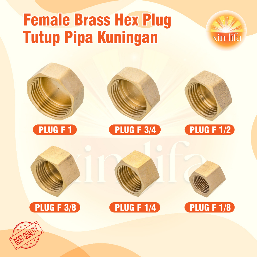 Jual Plug Tutup Pipa FeMale Brass hex Kuningan 1' 1/2' 1/4' 1/8' 3/4 ...