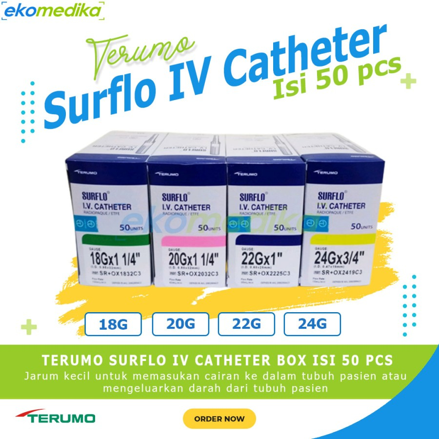 Jual IV Catheter Terumo Surflo 18g 20g 22g 24g Per Box isi 50 Pcs ...
