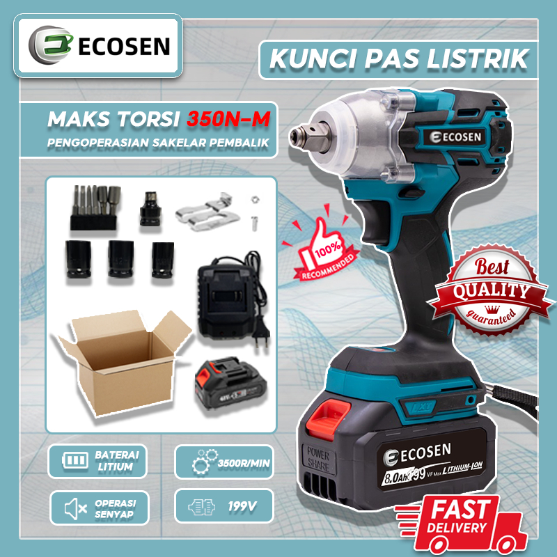 Jual ECOSEN 199V 350N.M Mesin Impact Baterai Cordless Impact Wrench ...