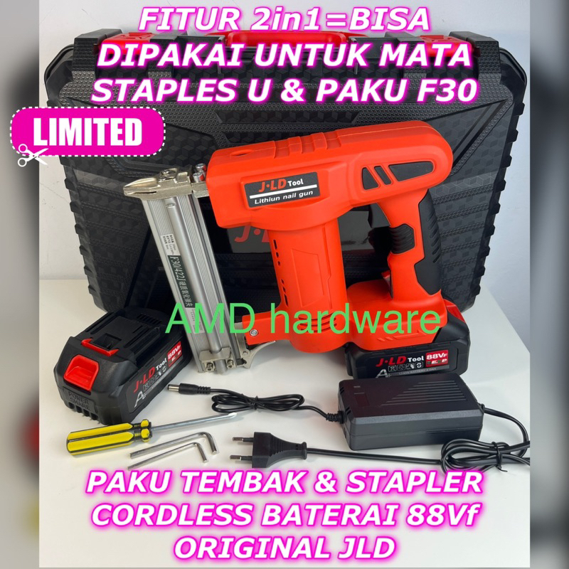 Jual MESIN PAKU TEMBAK & STAPLER CORDLESS BATERAI 88Vf 2in1 ELECTRIC NAILER F30 JLD JF30 422J ...