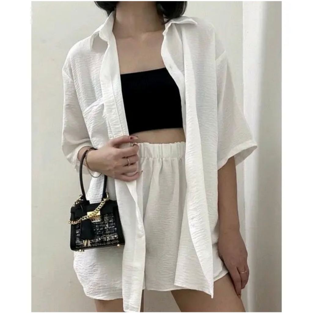 Jual Toply shop COD - Setelan kemeja + hotpans / Set kora / Setelan ...