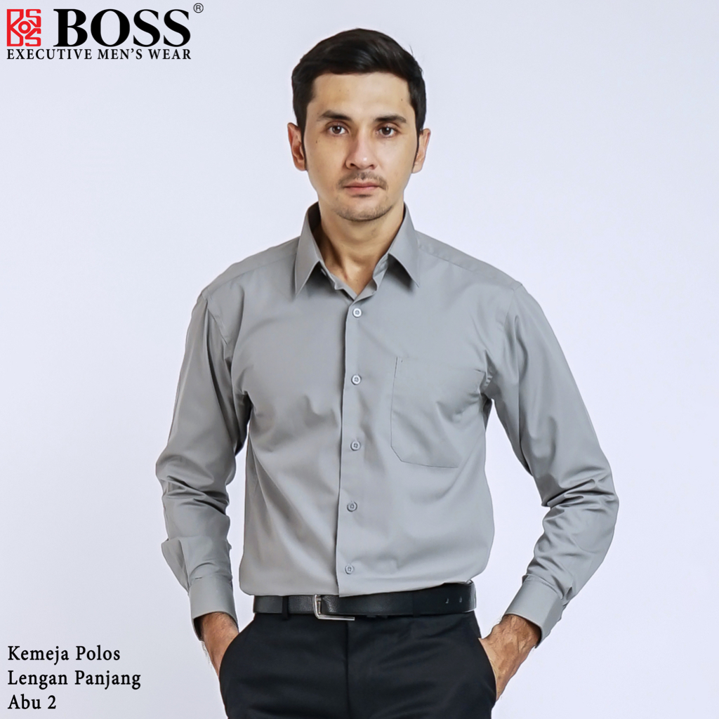 Jual BOSS Kemeja Polos Pria Lengan Panjang Regular Fit Abu | Shopee ...