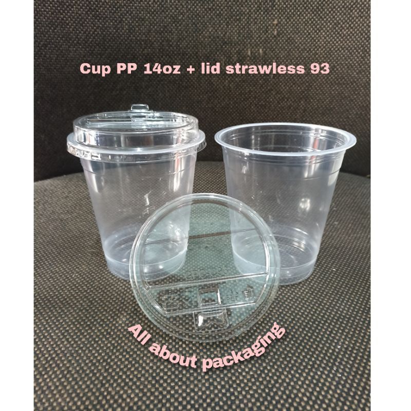 Jual cup pp 14oz + lid strawless 93 / gelas plastik + tutup strawless ...