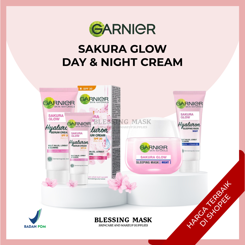 Jual Garnier Sakura Glow Day Cream | Sakura Glow Serum Night Cream ...