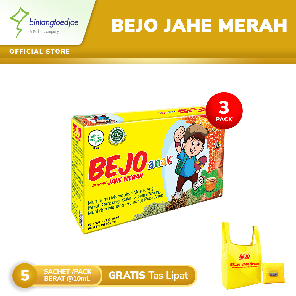 Jual Bejo Anak Jahe Merah Sachet 3 Pack (15 Sachet) FREE Totebag ...