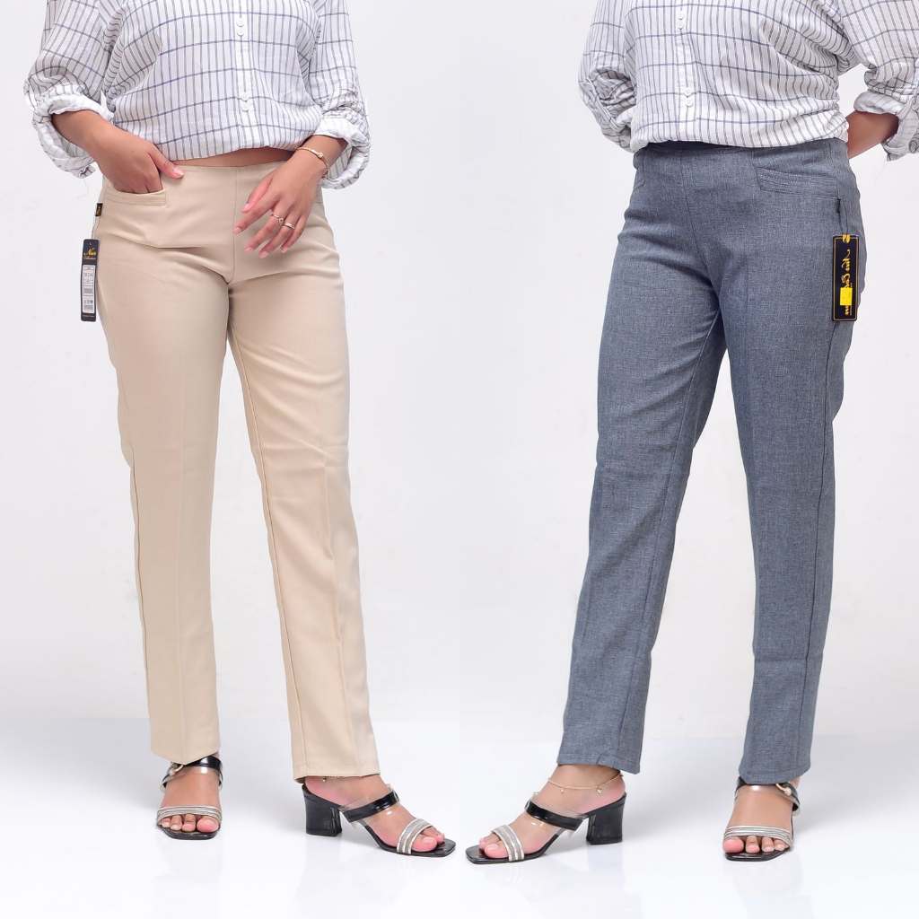 Jual Celana Kerja Wanita Pinggang Karet Jumbo Highwaist | Shopee Indonesia