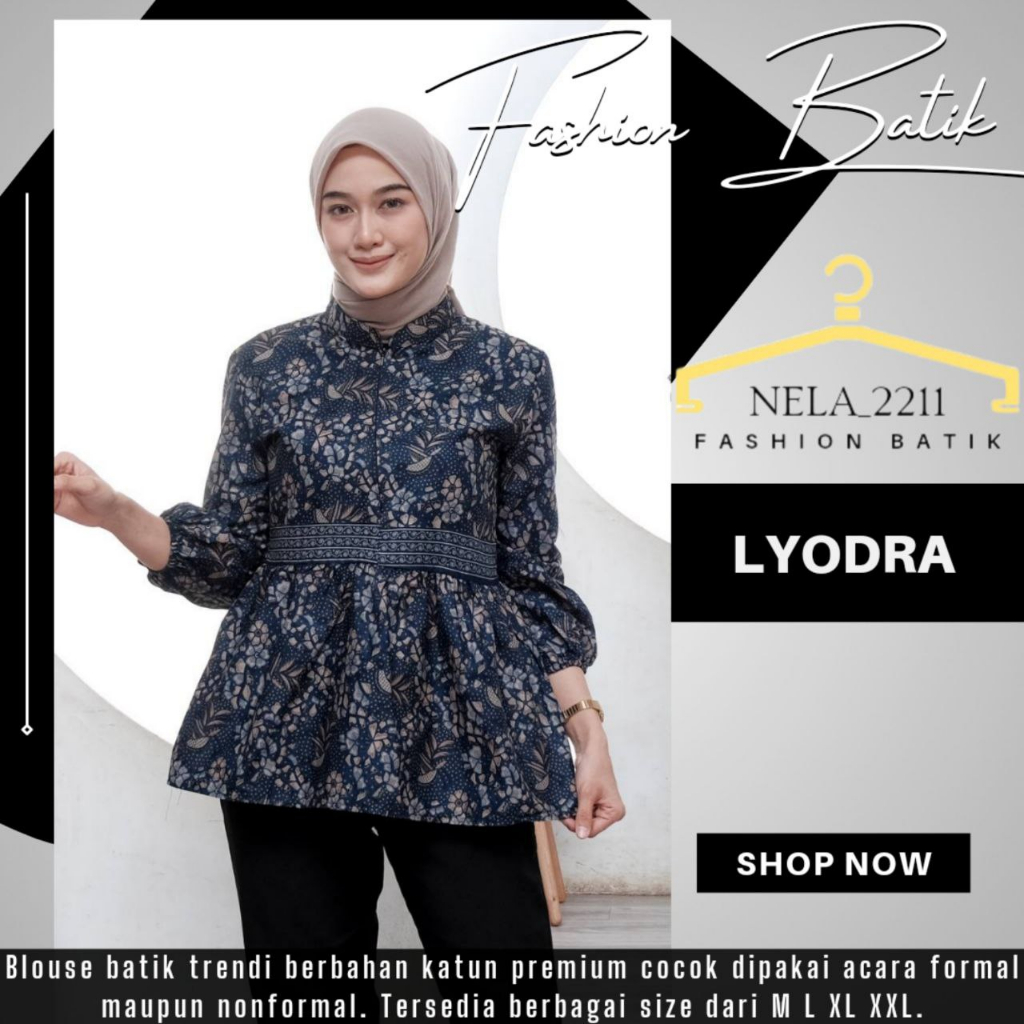 Jual Atasan batik wanita blouse lengan balon baju atasan kantor blus ...