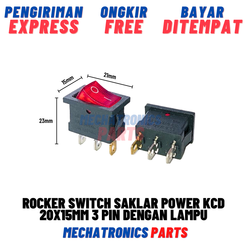 Jual ROCKER SWITCH SAKLAR POWER KCD 20X15MM 250V/6A 125V/10A AC SPST 3 ...
