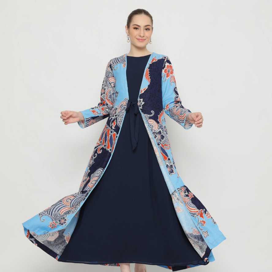 Jual Batik Semar Qiana Maxi Dress Visc Sekar Kenanga Ambyar Biru ...