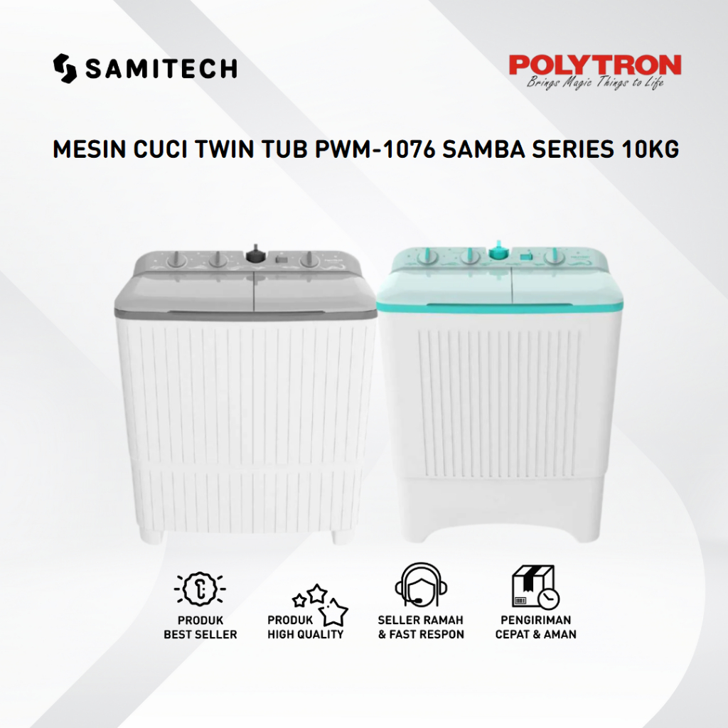 Jual MESIN CUCI 2 TABUNG TWIN TUB POLYTRON PWM-1076 PWM 1076 KAPASITAS ...