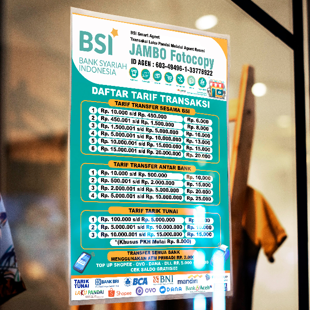 Jual POSTER / STIKER TARIF BSI AGEN BSI | Shopee Indonesia